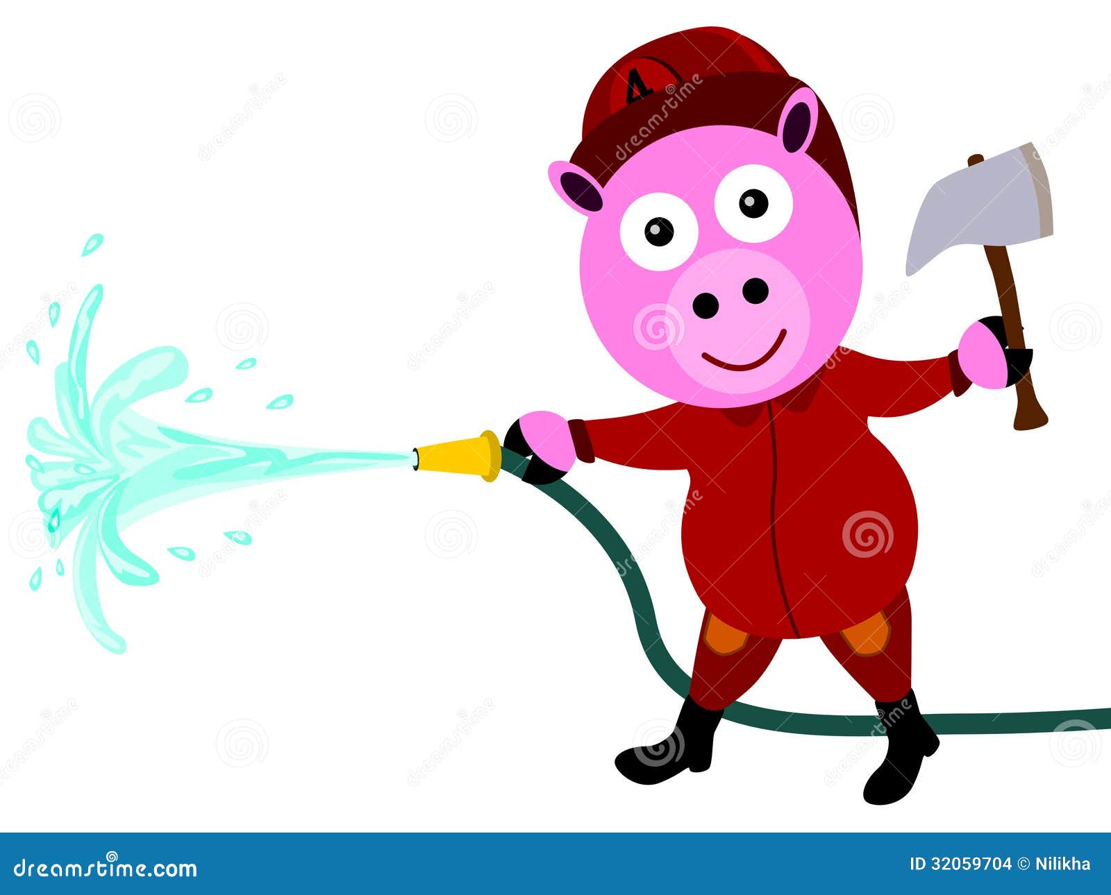 Fire fighter pig stock illustration. Illustration of cartoon - 32059704