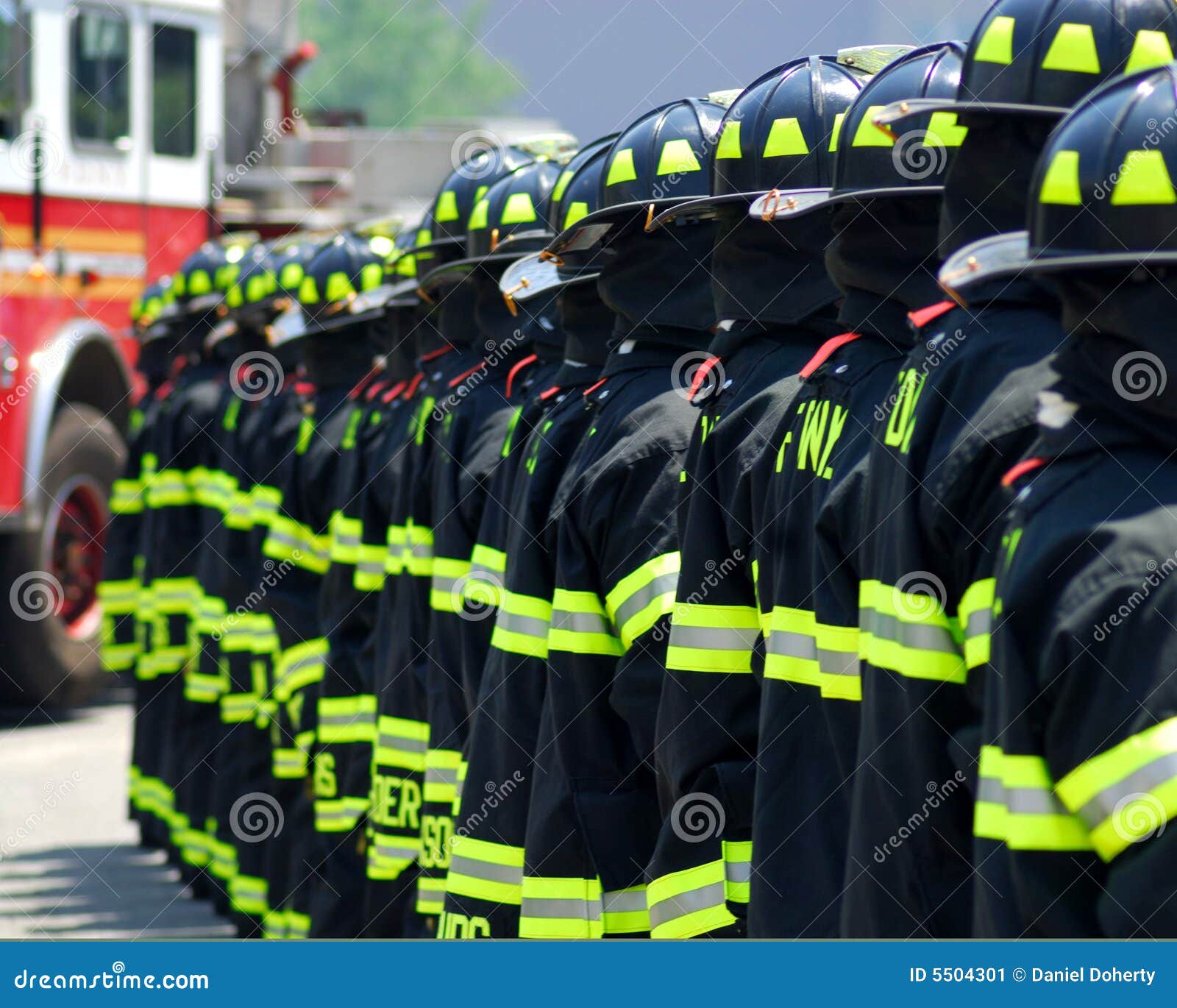 Fire Fighters in a Line stock image. Image of disasters - 5504301