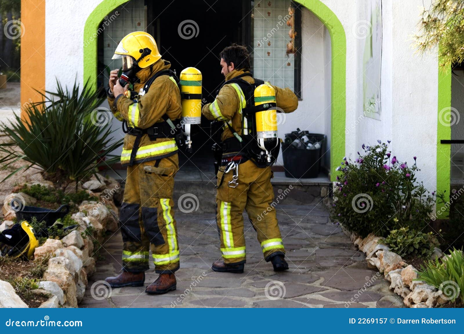 Fire Fighters Outside Building Stock Image - Image of emergency ...