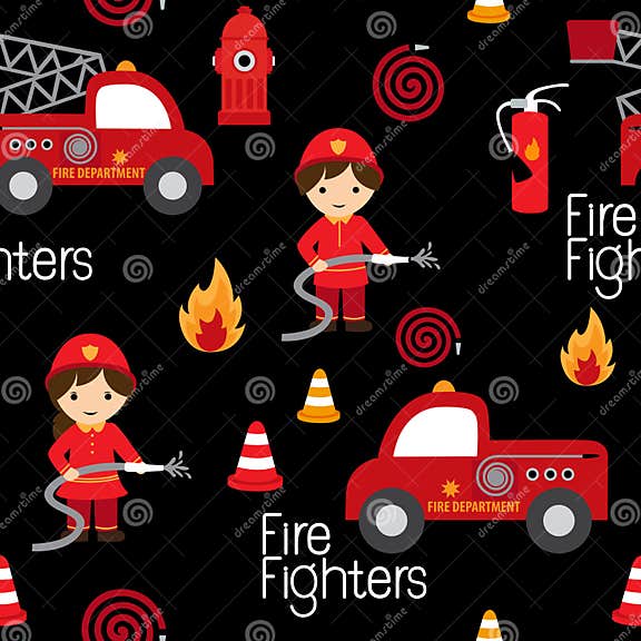 Fire Fighters Seamless Pattern Stock Illustration - Illustration of ...