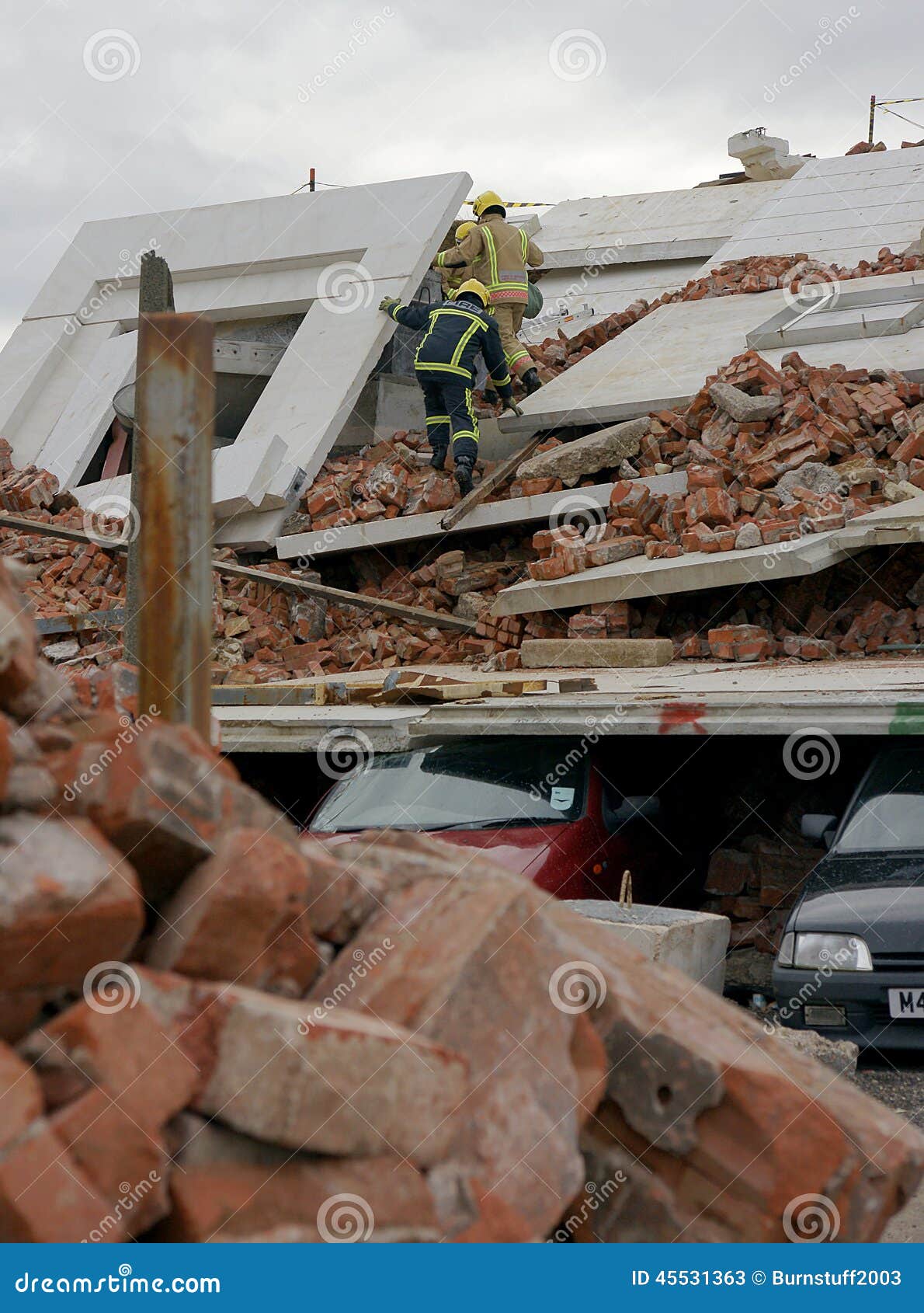Fire Fighters Searching Building Collapse Stock Image - Image of ...