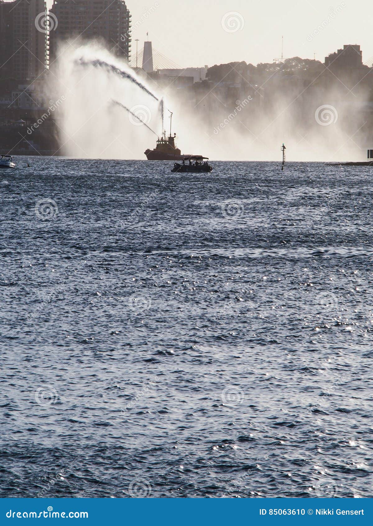 Fire Fighting Boat Spraying Water Stock Photo - Image of harbour ...