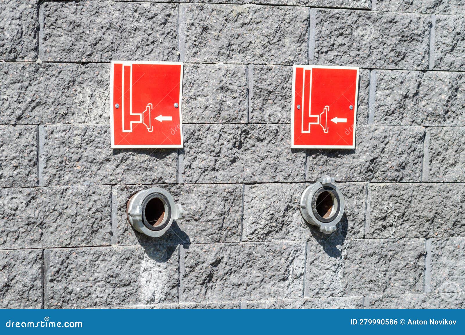 Fire Fighting Connectors on the Wall Stock Photo - Image of pipe ...