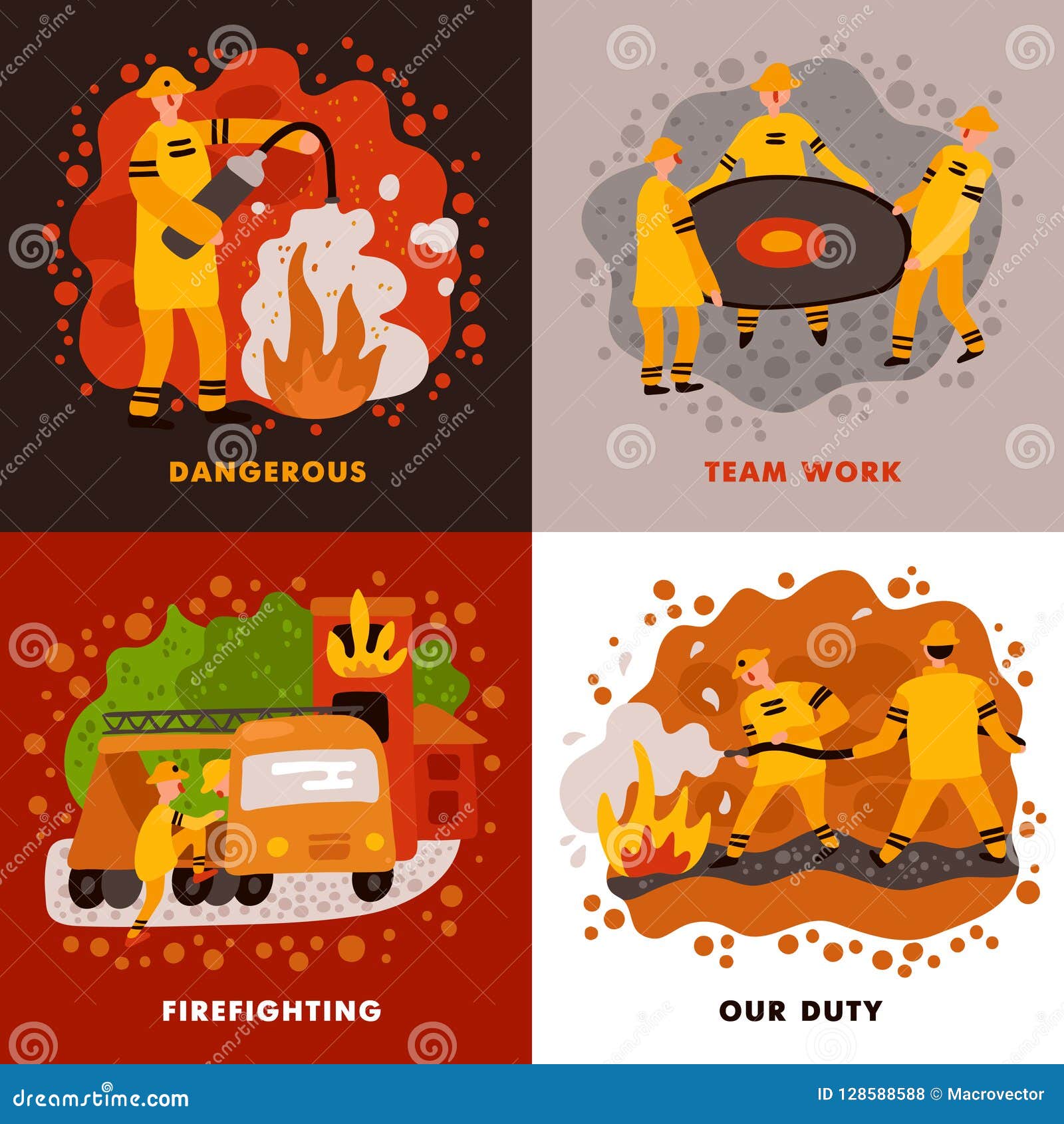Fire Fighting Design Concept Stock Vector - Illustration of icons, fire ...
