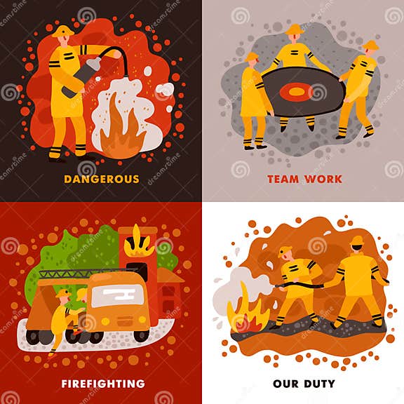 Fire Fighting Design Concept Stock Vector - Illustration of icons, fire ...