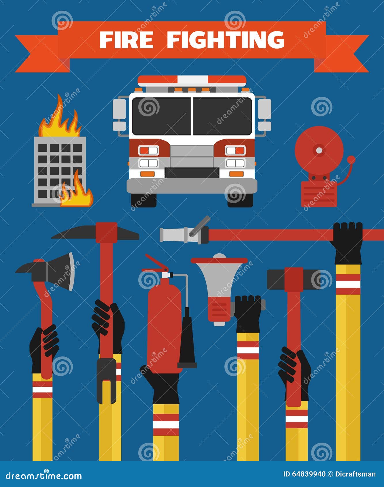 Fire Fighting Design Concept Flat Illustration Stock Vector ...