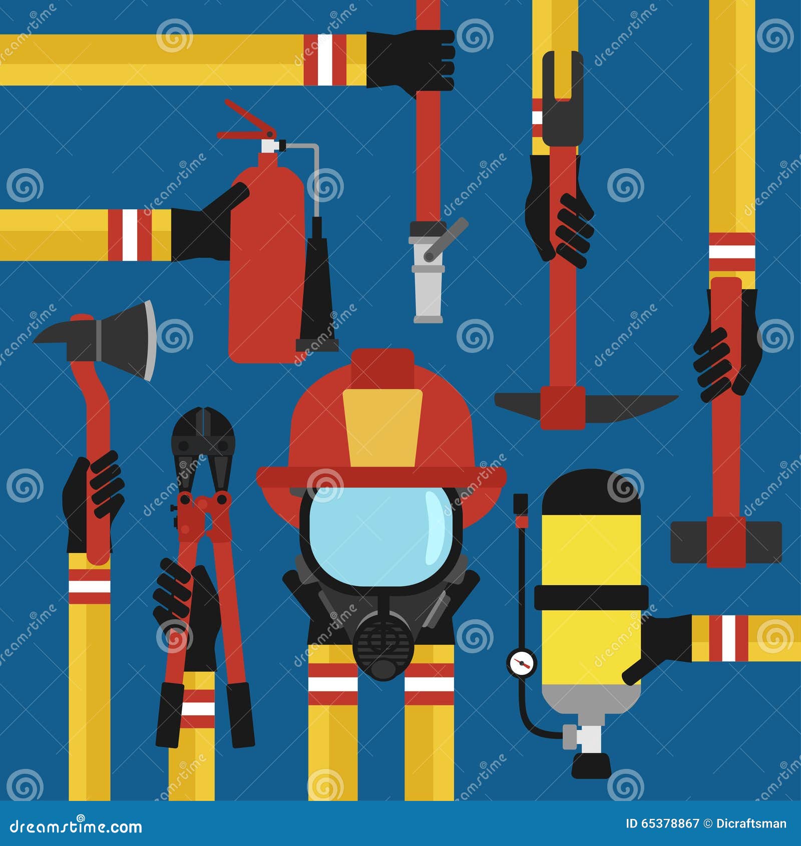 Fire Fighting Design Concept Flat Set Stock Vector - Illustration of ...