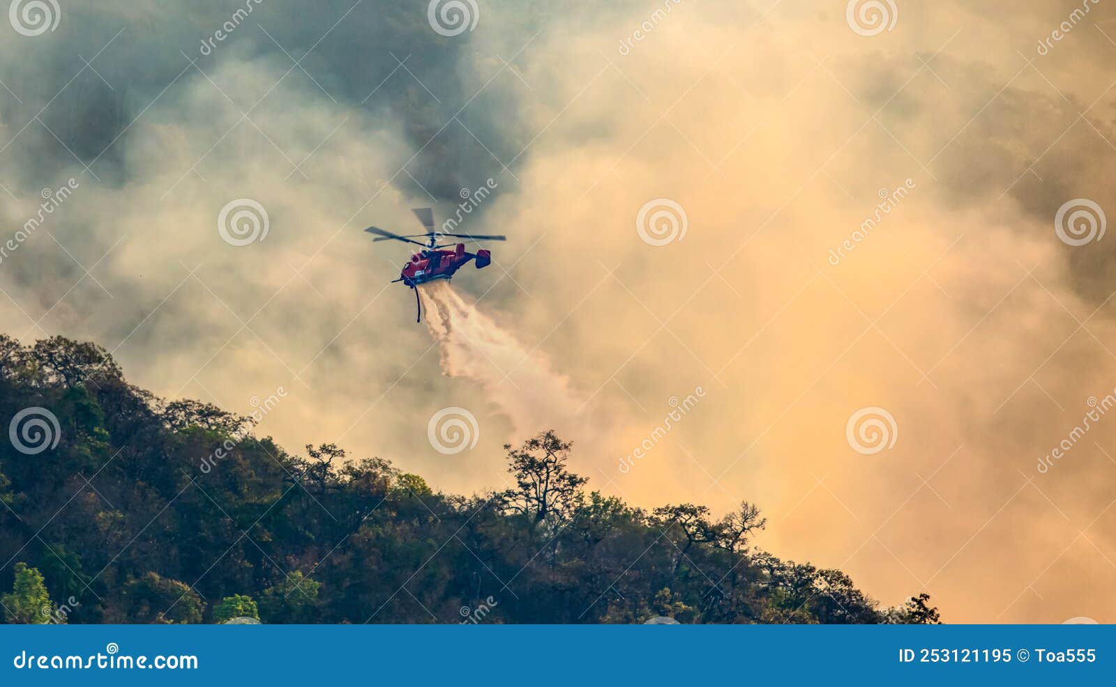 Fire Fighting Helicopter Dropping Water Onto Wildfire Stock Image ...
