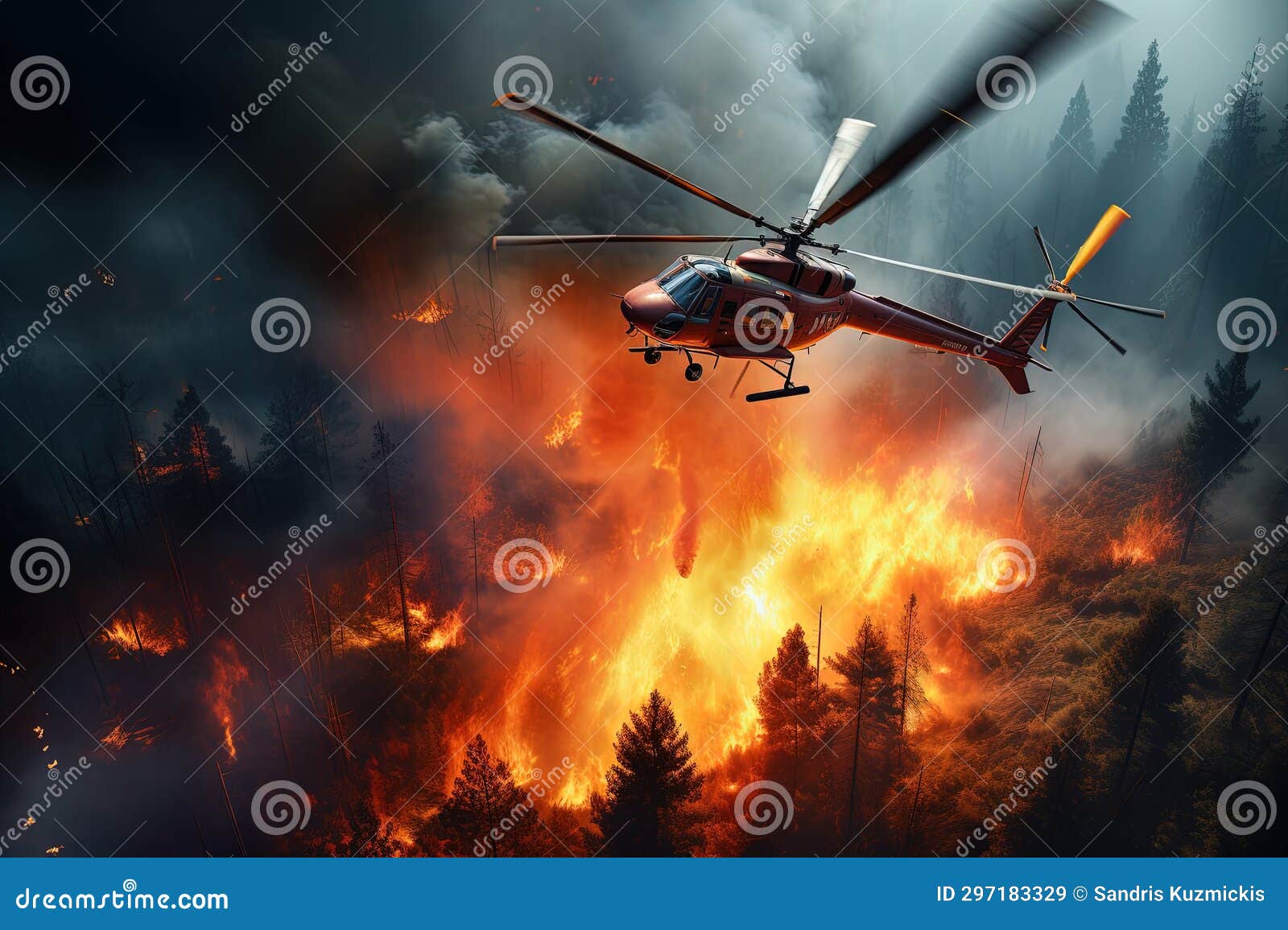 Fire Fighting Helicopter Dropping Water on Wildfire. Generative AI ...