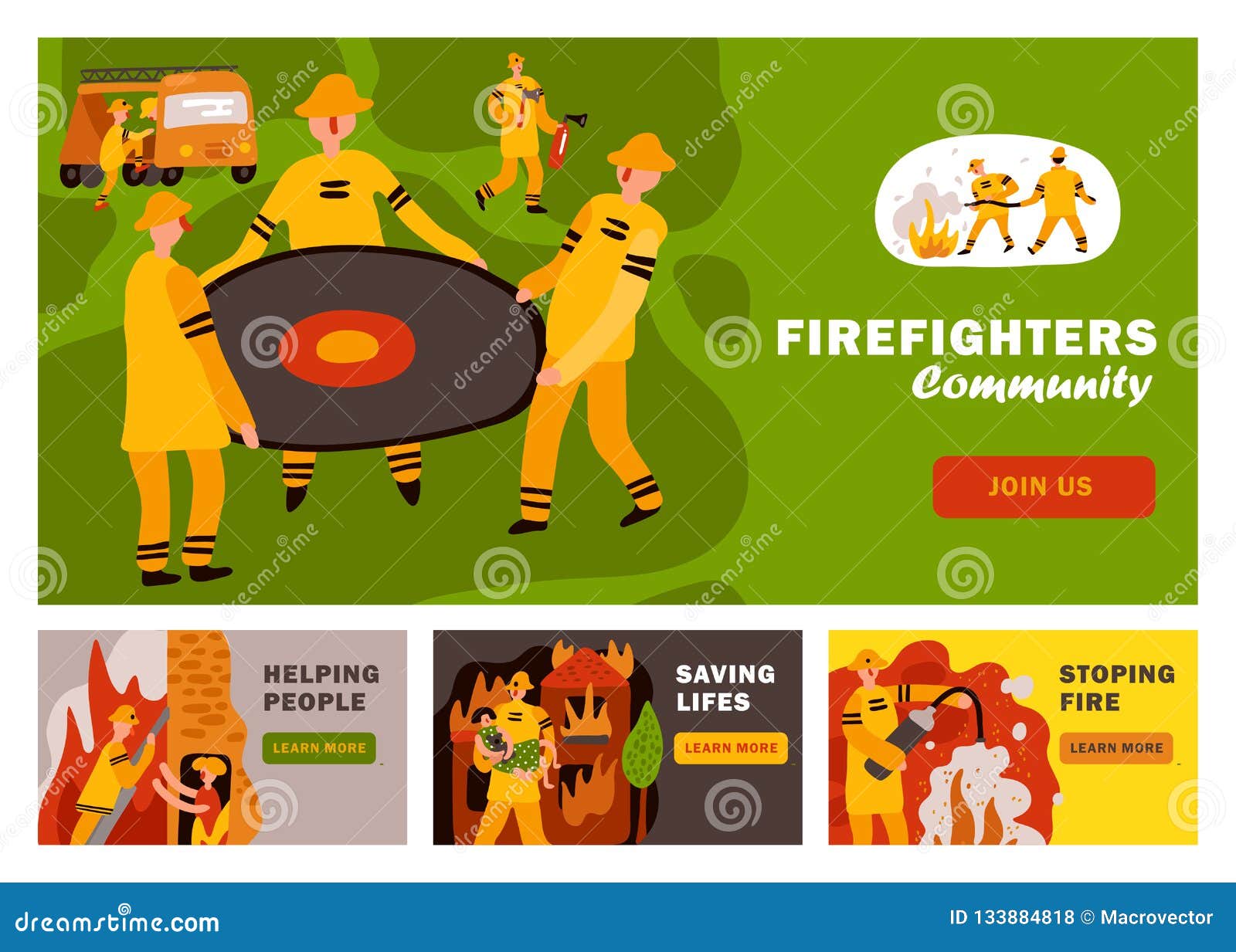 Fire Fighting Horizontal Banners Stock Vector - Illustration of rescue ...