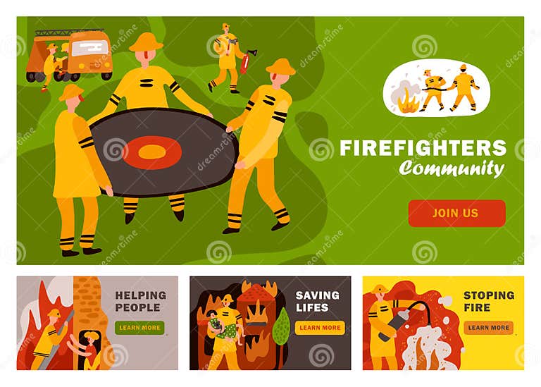 Fire Fighting Horizontal Banners Stock Vector - Illustration of rescue ...