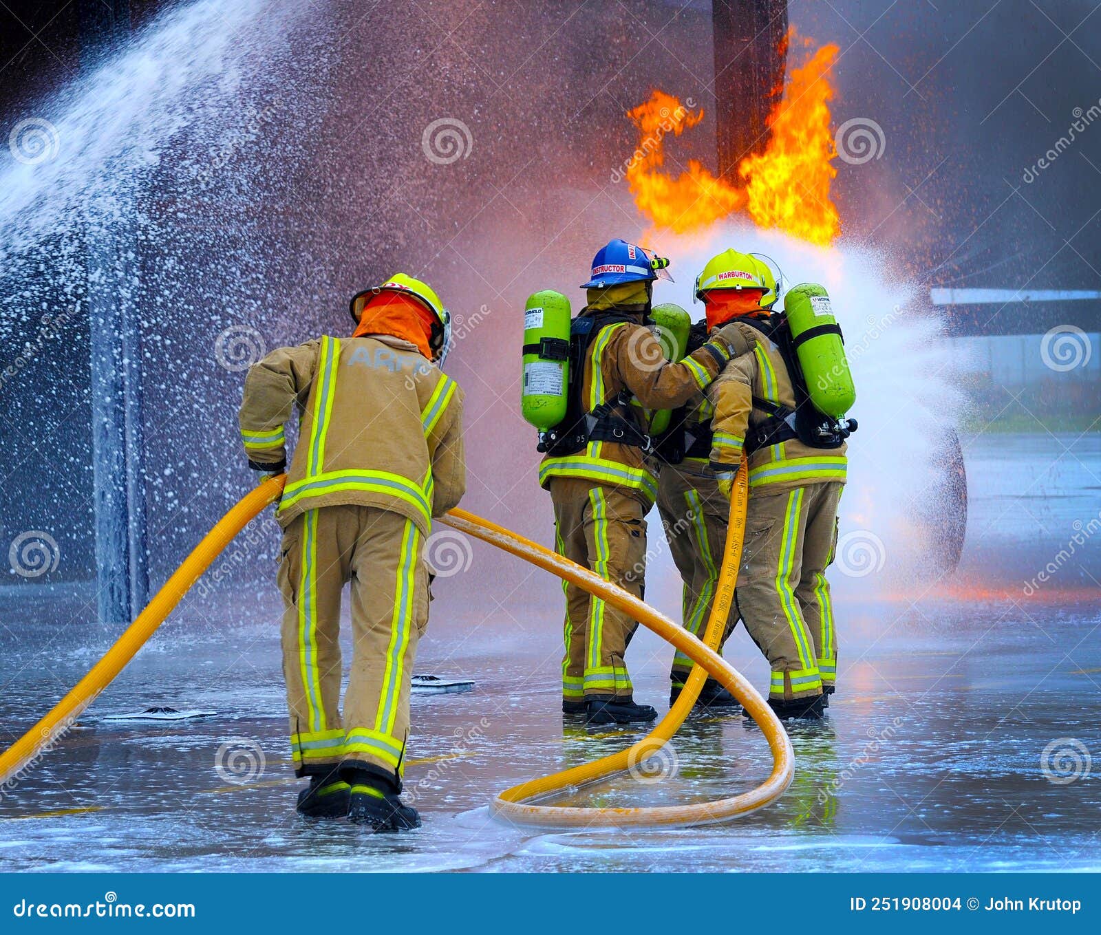 Fire Fighting Training Grounds Men at Work with Full PPE Training ...