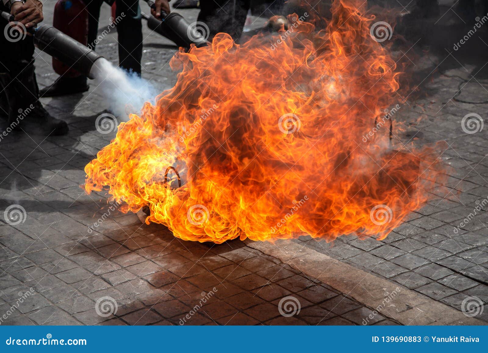 Fire Figther and Rescue Practice To Protect Danger Situation Stock ...