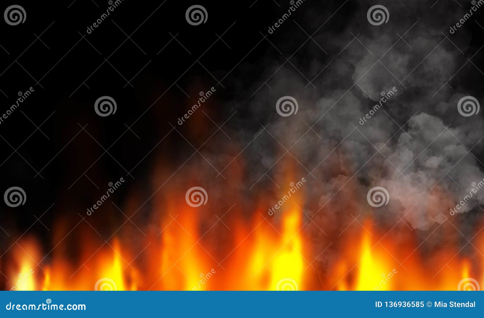 Fire, Fire on a Dark Background, Thick Smoke. Night View of the ...