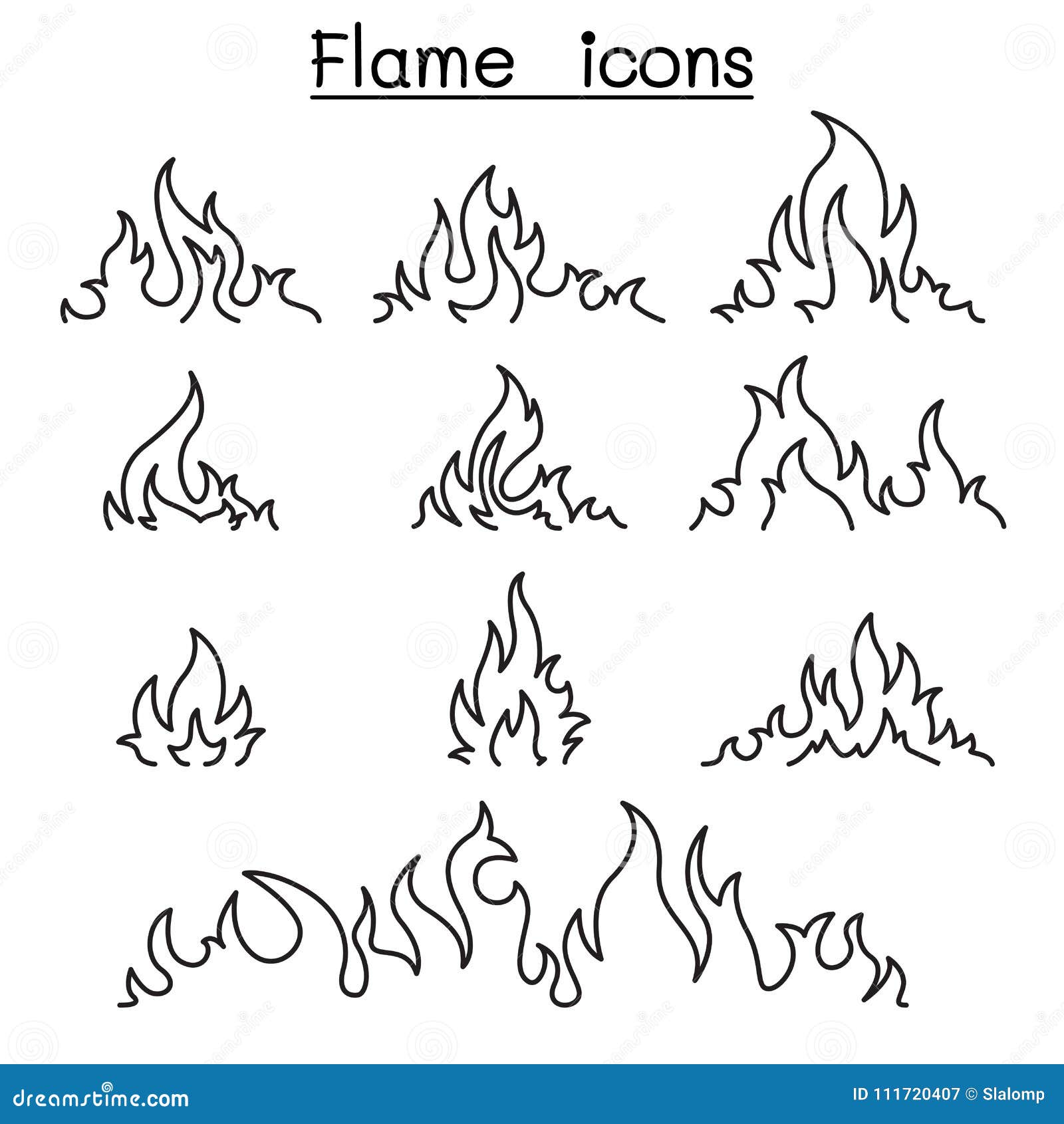 Fire & Flames Icon Set in Thin Line Style Stock Vector - Illustration ...