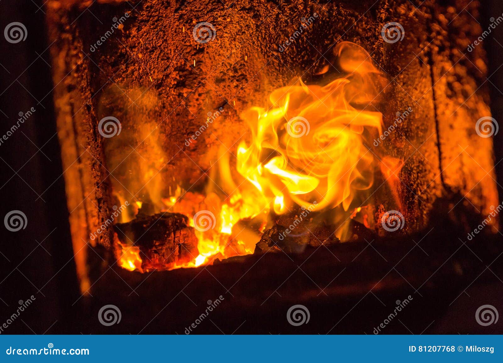 Fire in Fireplace. Close Up of Red Fire in Stove Stock Photo - Image of ...
