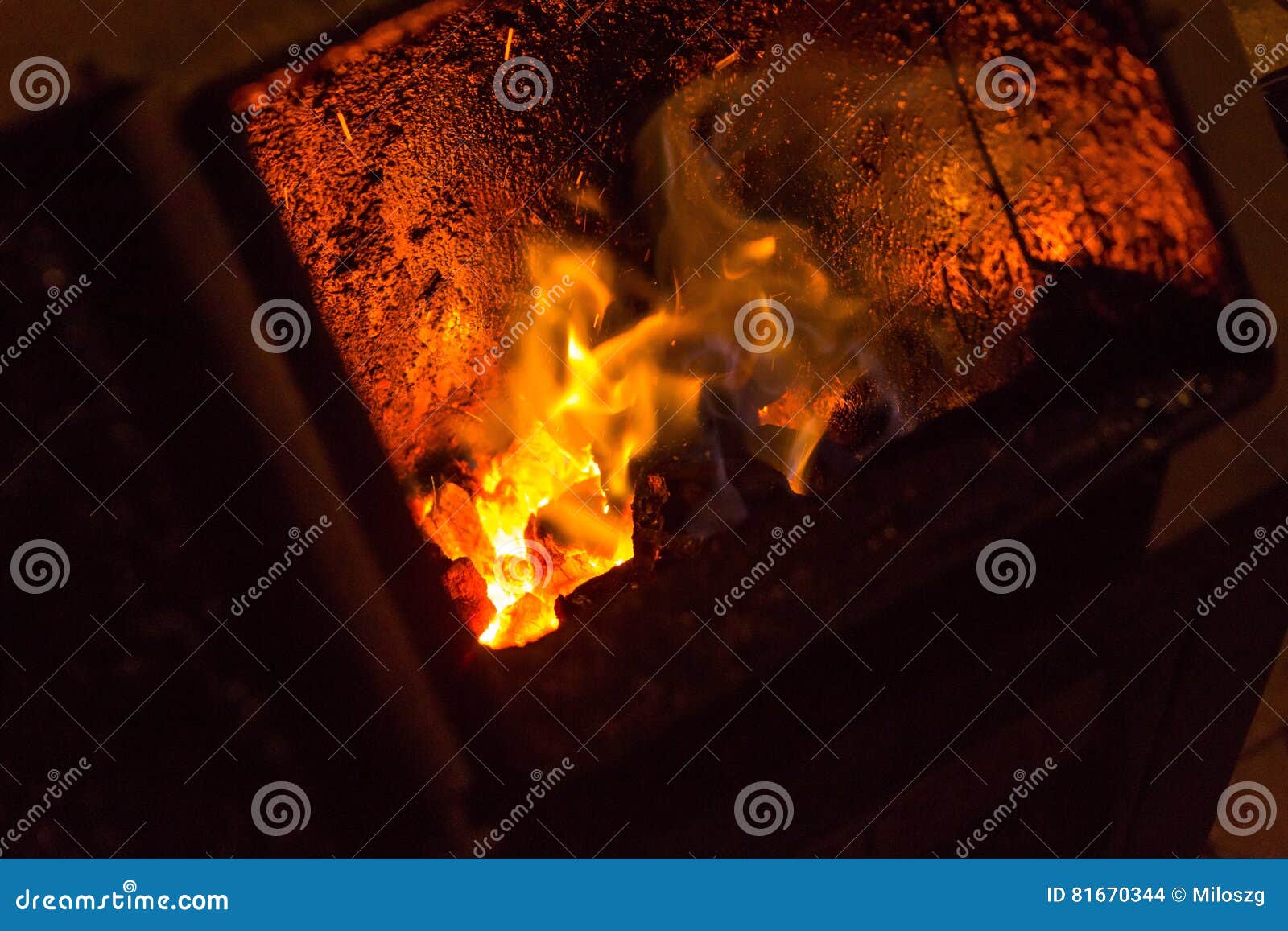 Fire in Fireplace. Close Up of Red Fire in Stove Stock Photo - Image of ...