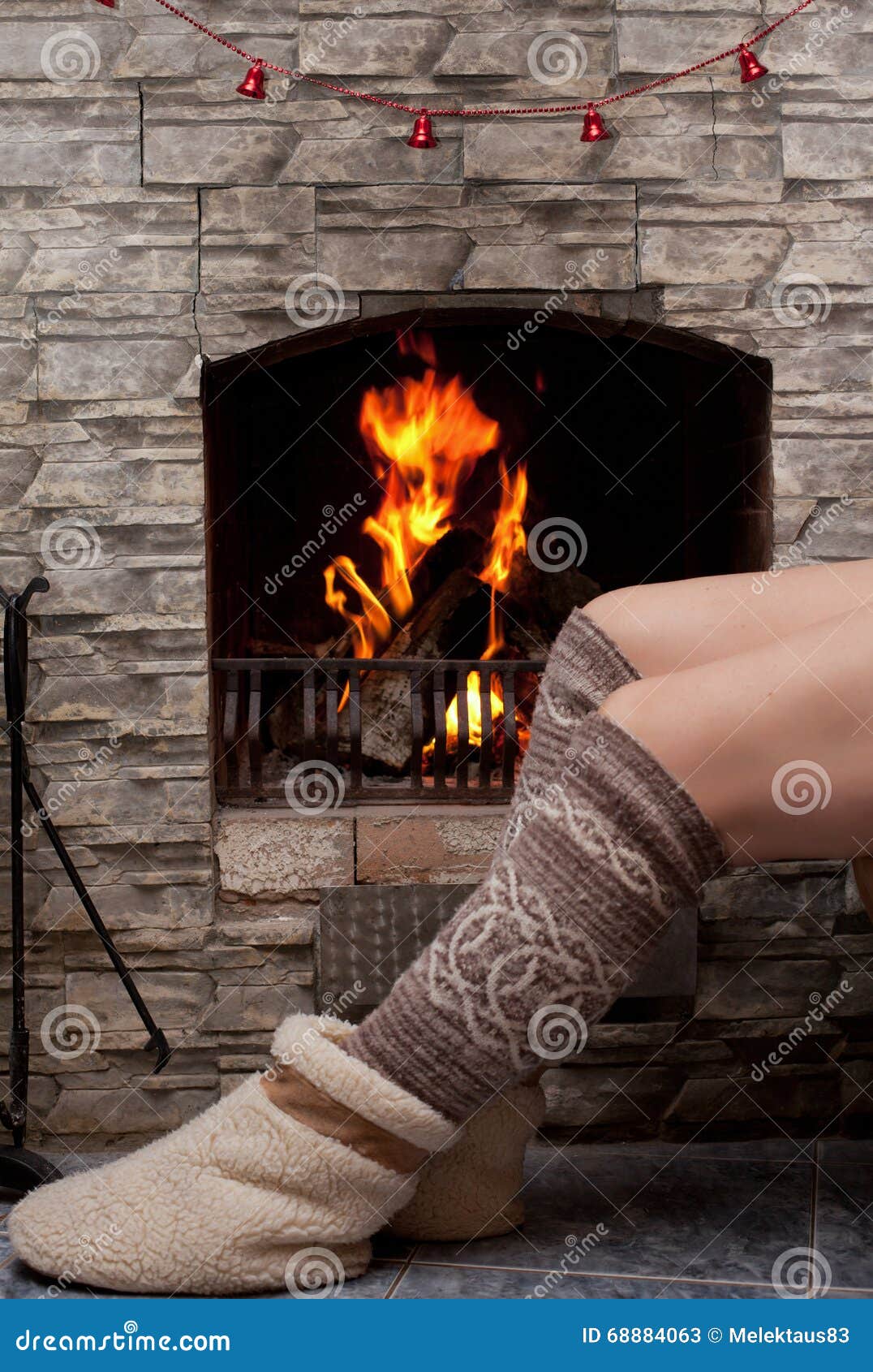 Fire in the fireplace stock image. Image of wood, heat - 68884063