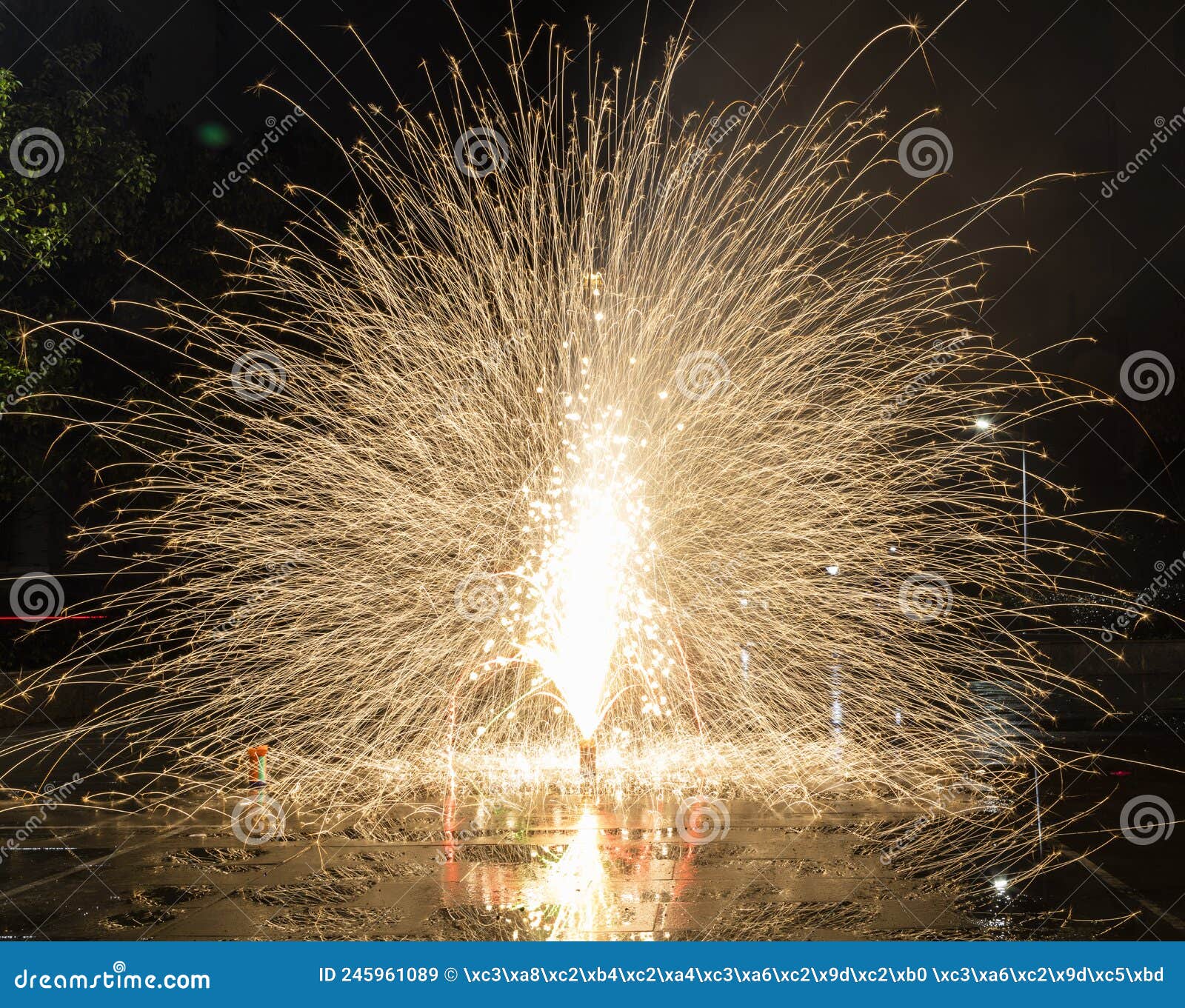 Fireworks Set Off on the Ground Stock Image - Image of lighting, flower ...