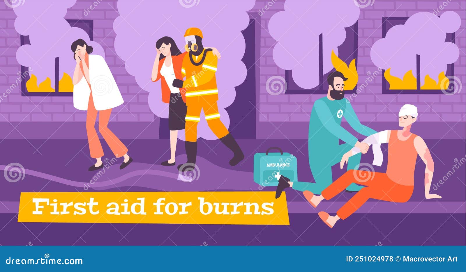 Fire First Aid Composition stock vector. Illustration of burn - 251024978