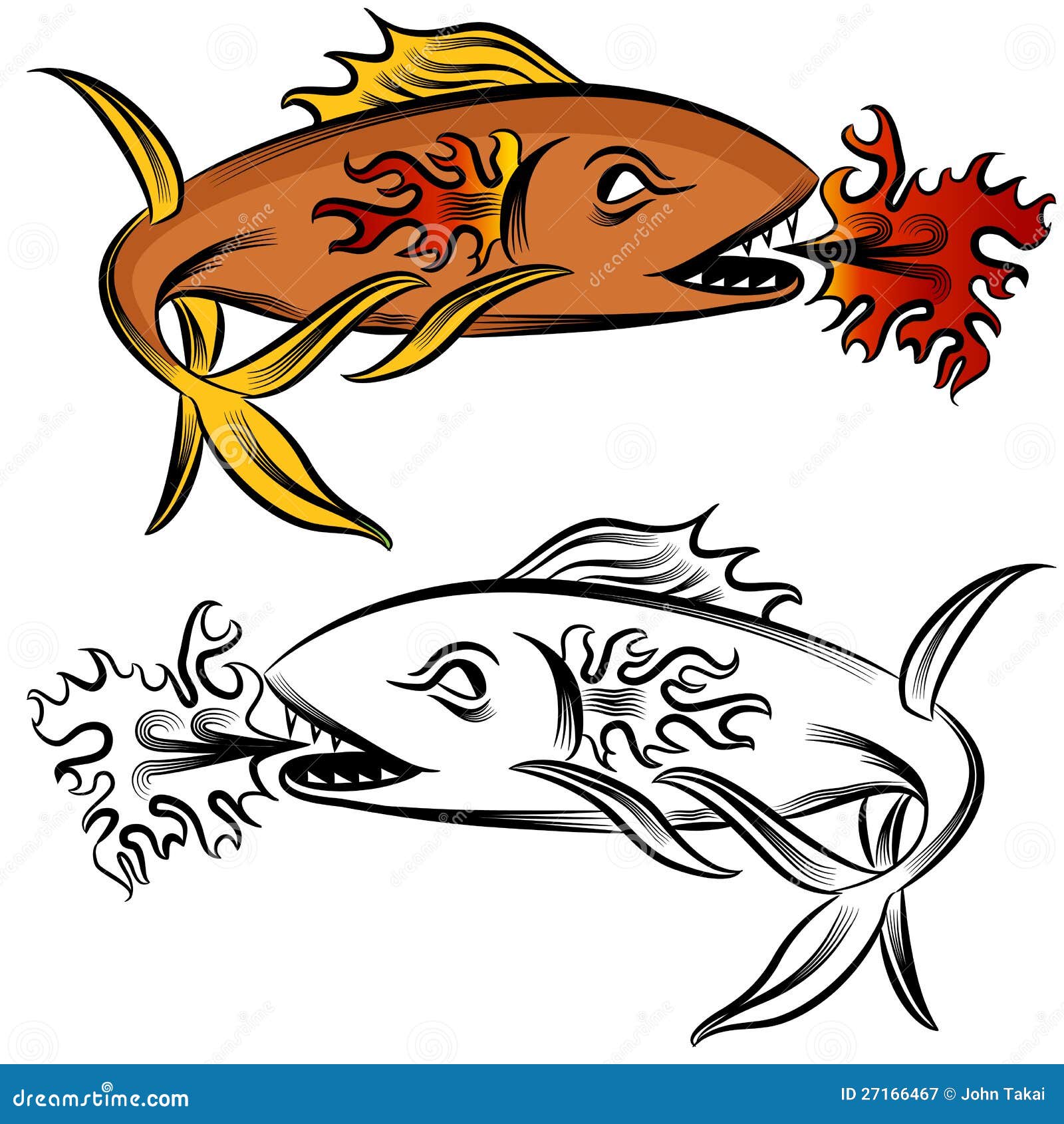 Fire Fish Drawing stock vector. Illustration of black - 27166467