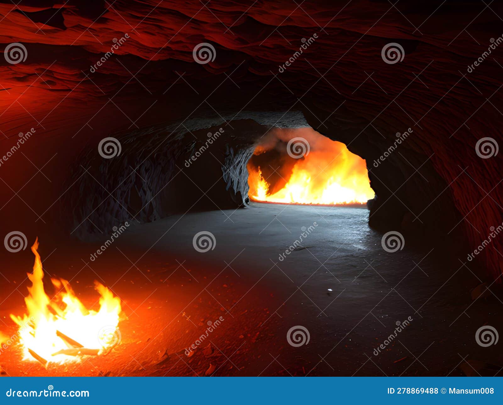 Fire Flame on the Background of the Fireplace. Fire Cave, AI Generated ...