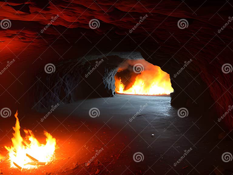 Fire Flame on the Background of the Fireplace. Fire Cave, AI Generated ...