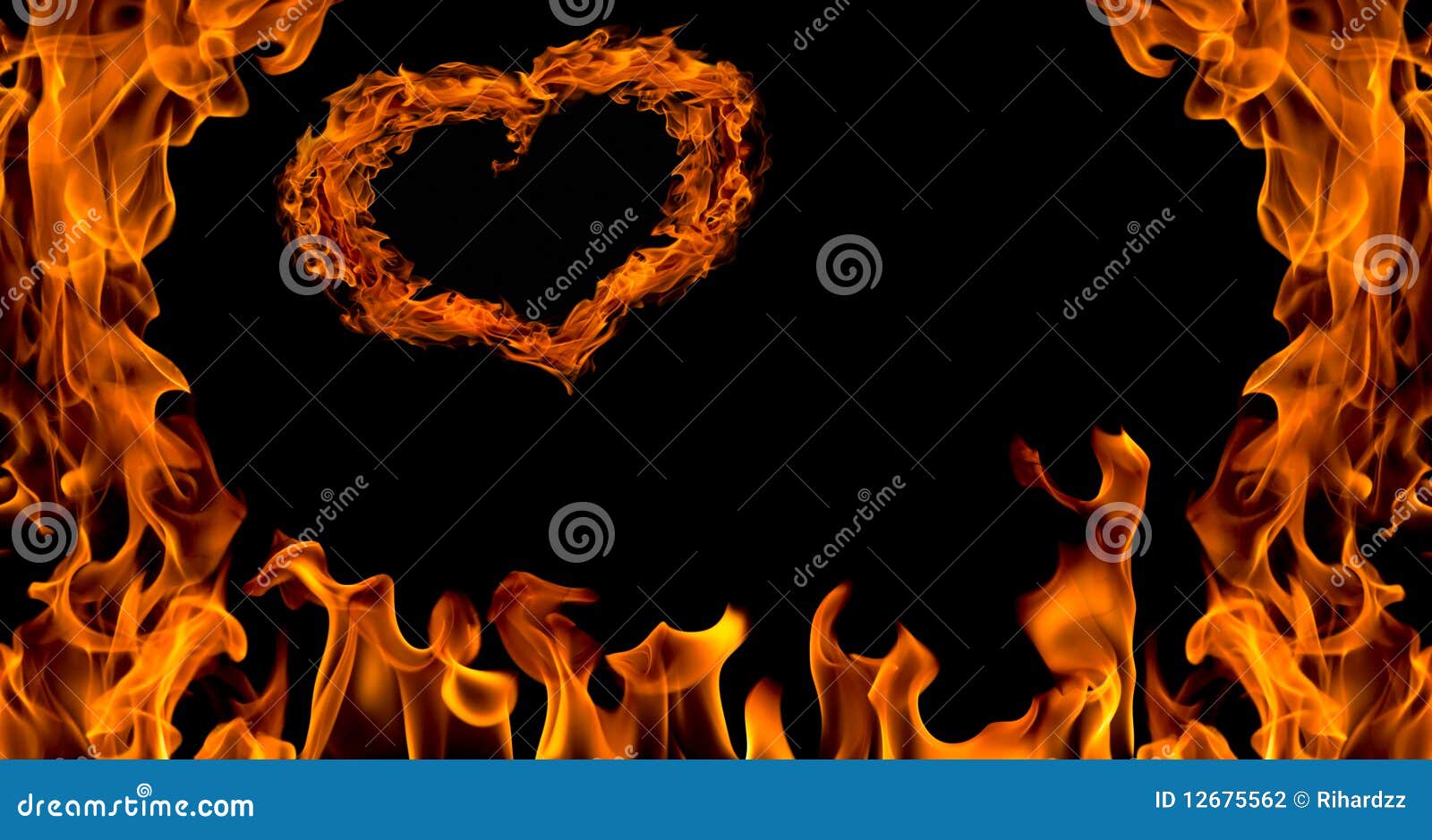 Fire Flame Background with Heart, Isolated Stock Photo - Image of fire ...