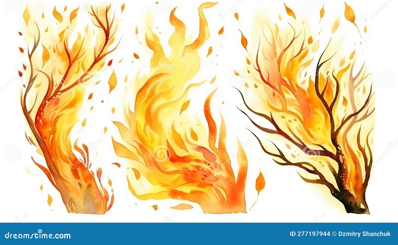 Fire Flame Branch on White Background Generative AI Stock Photo - Image ...