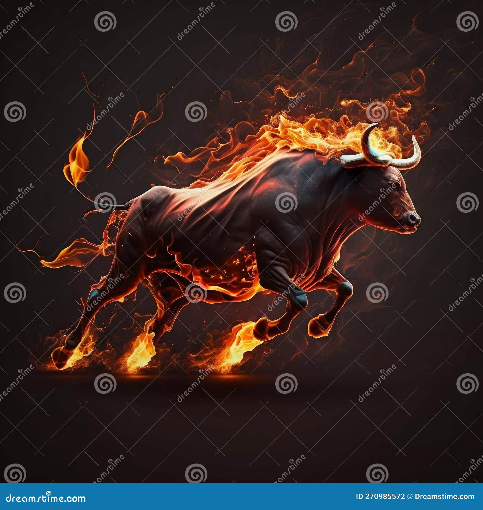 Fire Flame Bull on Black Background. Generative AI Stock Illustration ...