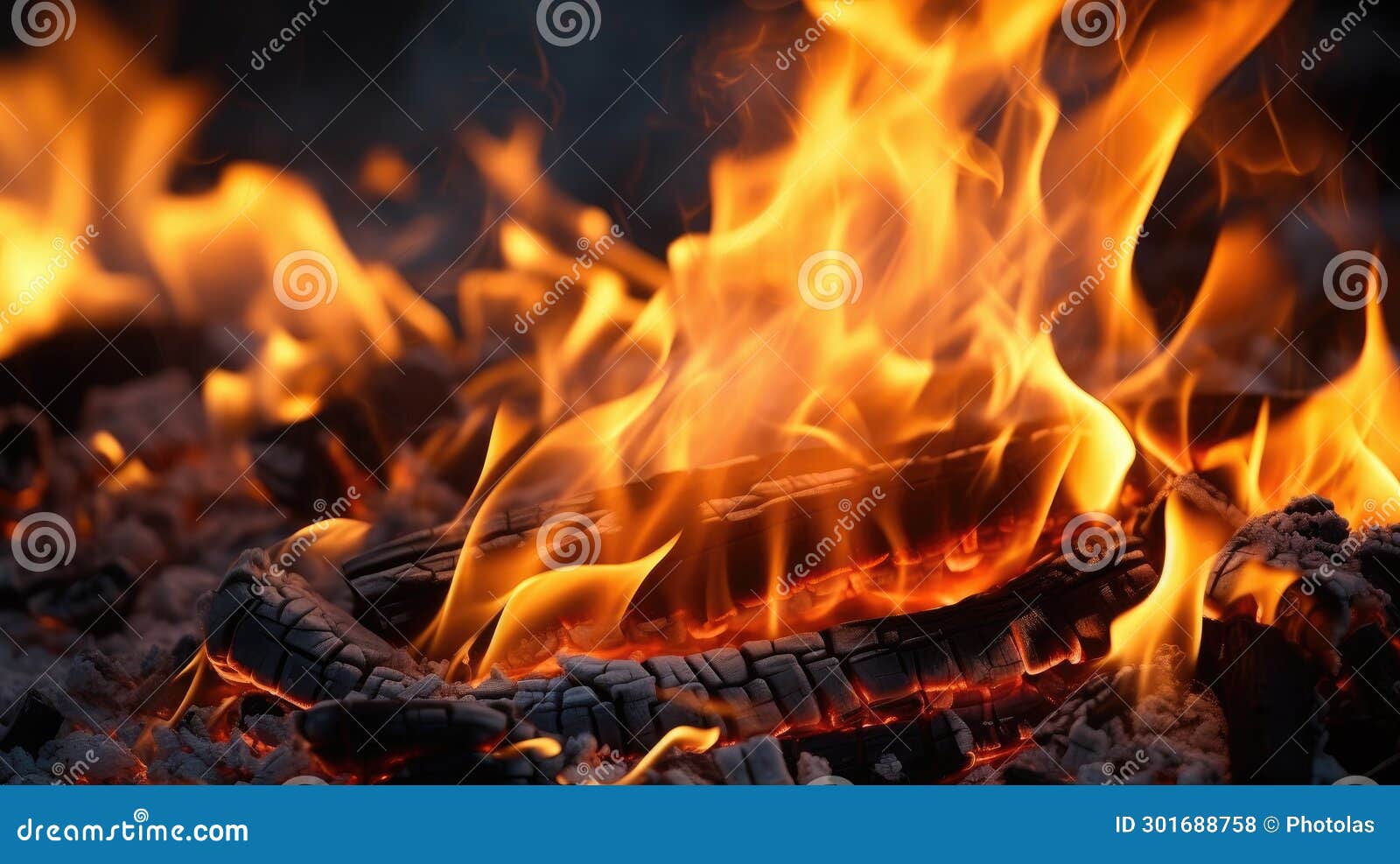 Fire Flame on Burnt Wood, Coal Close-up. a Hot Fire Inside the ...