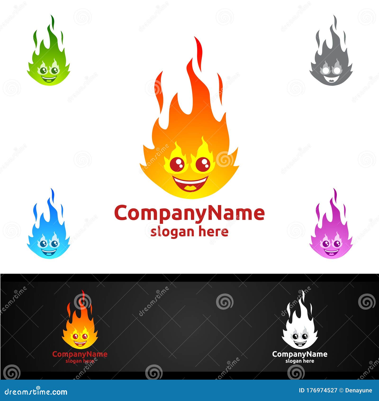 Fire and Flame with Cute Face Character Logo Design Stock Vector ...