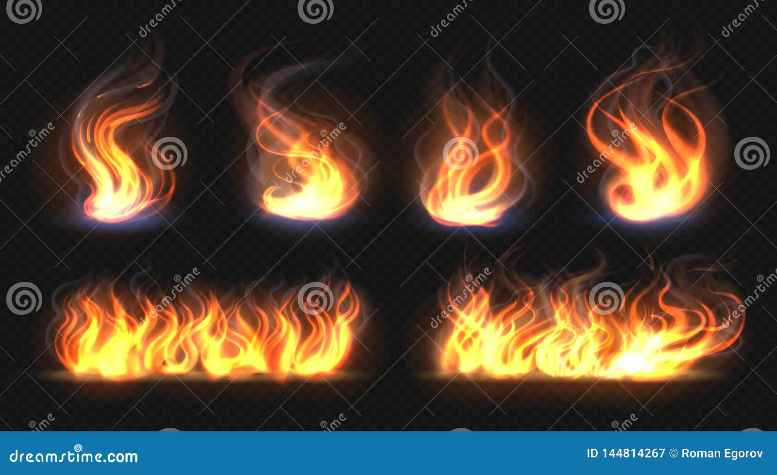 Fire Flame Effect. Realistic Burning Line On Black Background ...