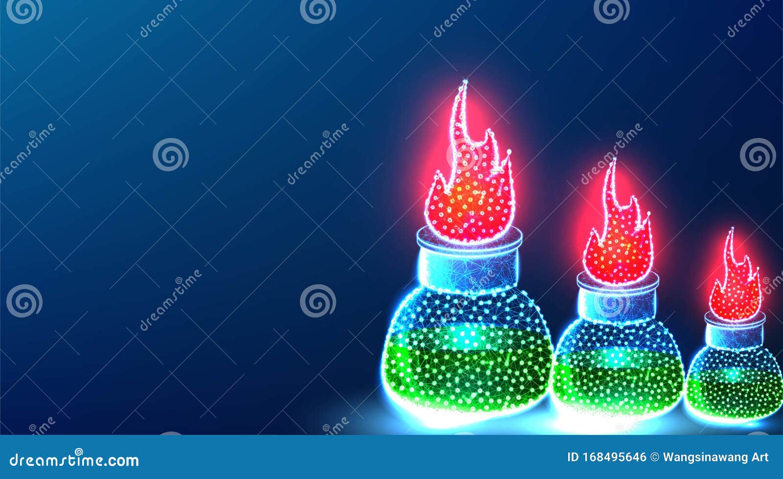 Fire Flame Flask Laboratory. Abstract Low Poly Wireframe Mesh Design ...