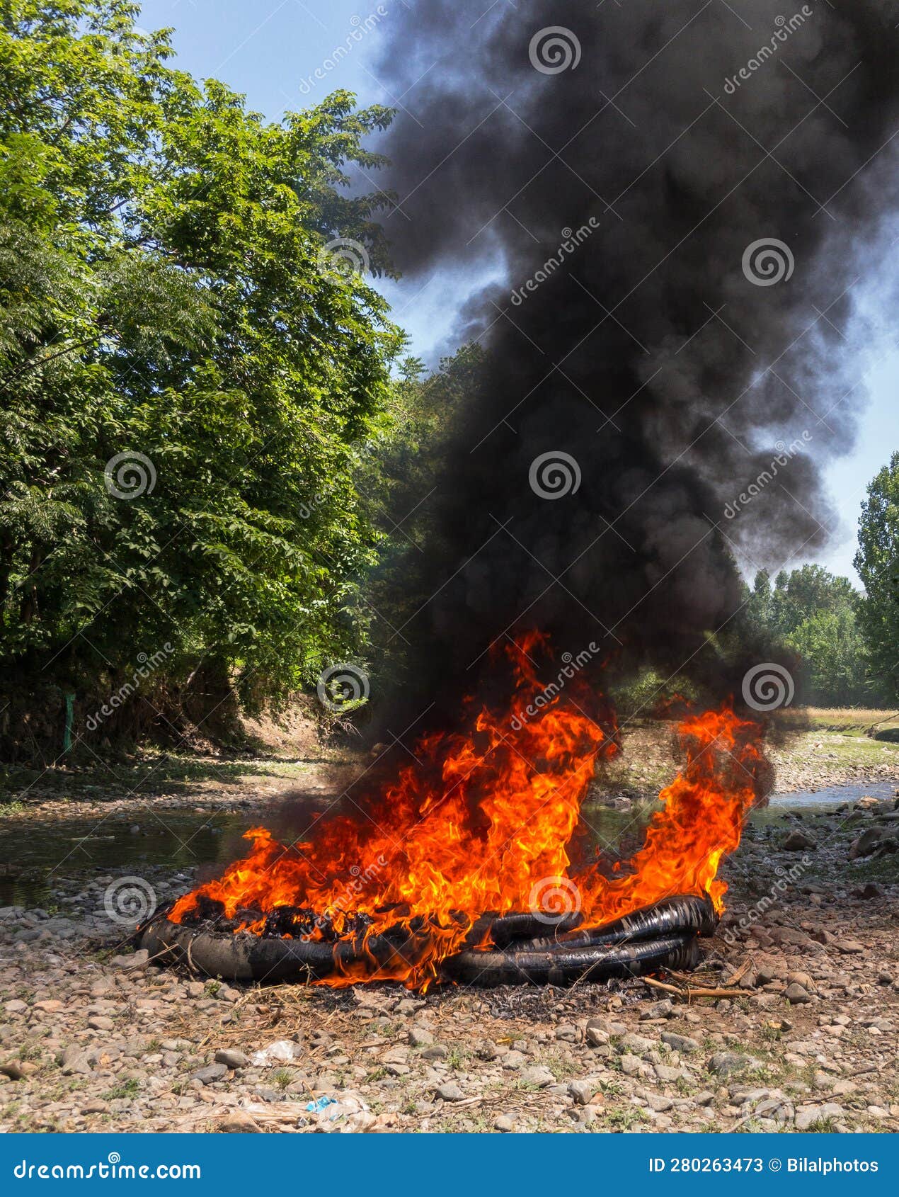 Fire Flame with Heavy Dark Smoke in the Wild Stock Image - Image of ...