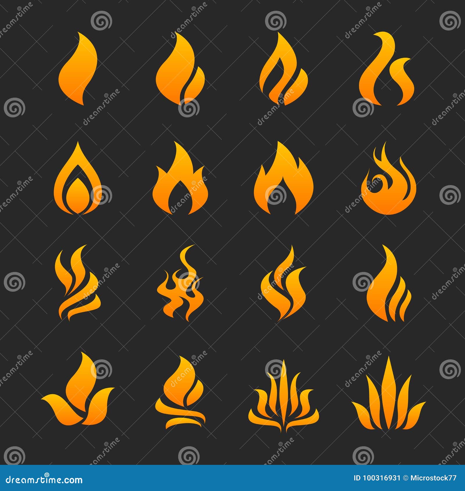Fire flame icon set stock vector. Illustration of color - 100316931