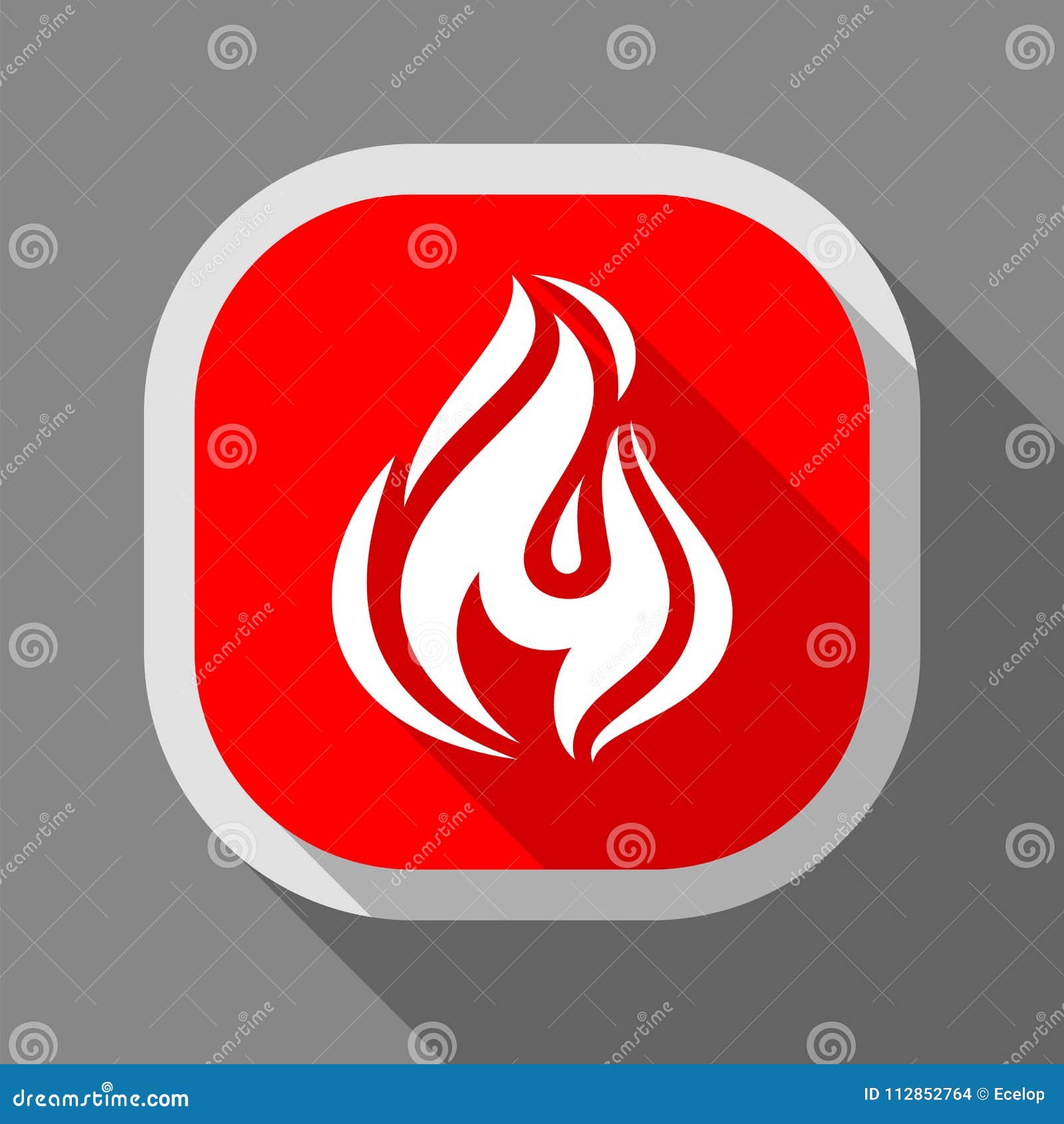 Fire icon, square button stock vector. Illustration of campfire - 112852764