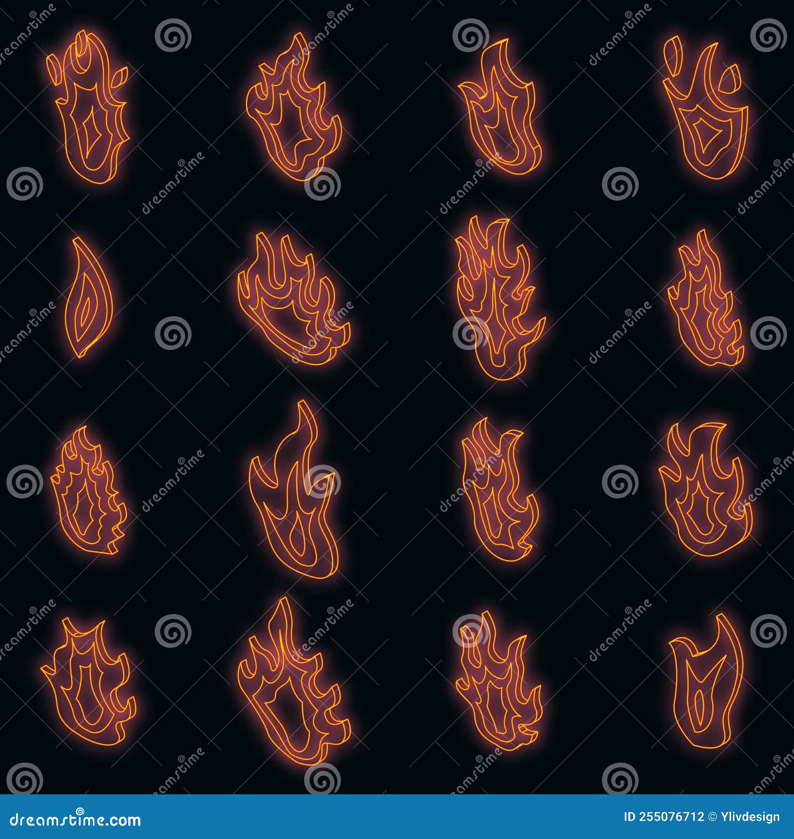 Fire Flame Icons Set Vector Neon Stock Illustration - Illustration of ...