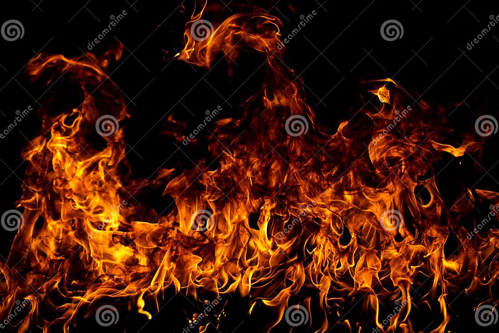 Fire Flame Isolate on Black Background. Burn Flames, Abstract Texture ...