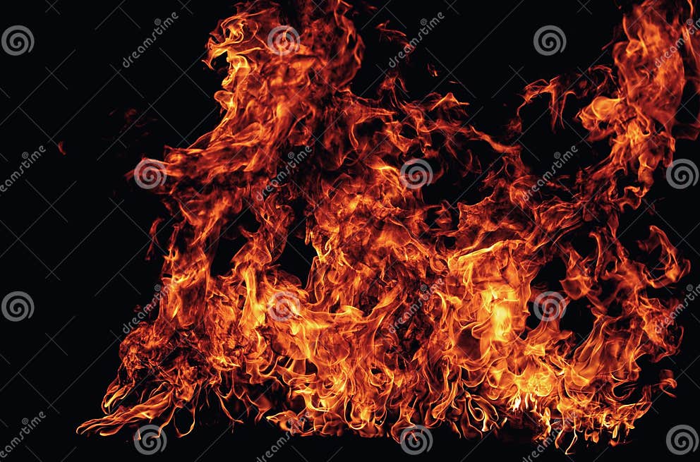 Fire Flame Isolate on Black Background. Burn Flames, Abstract Texture ...