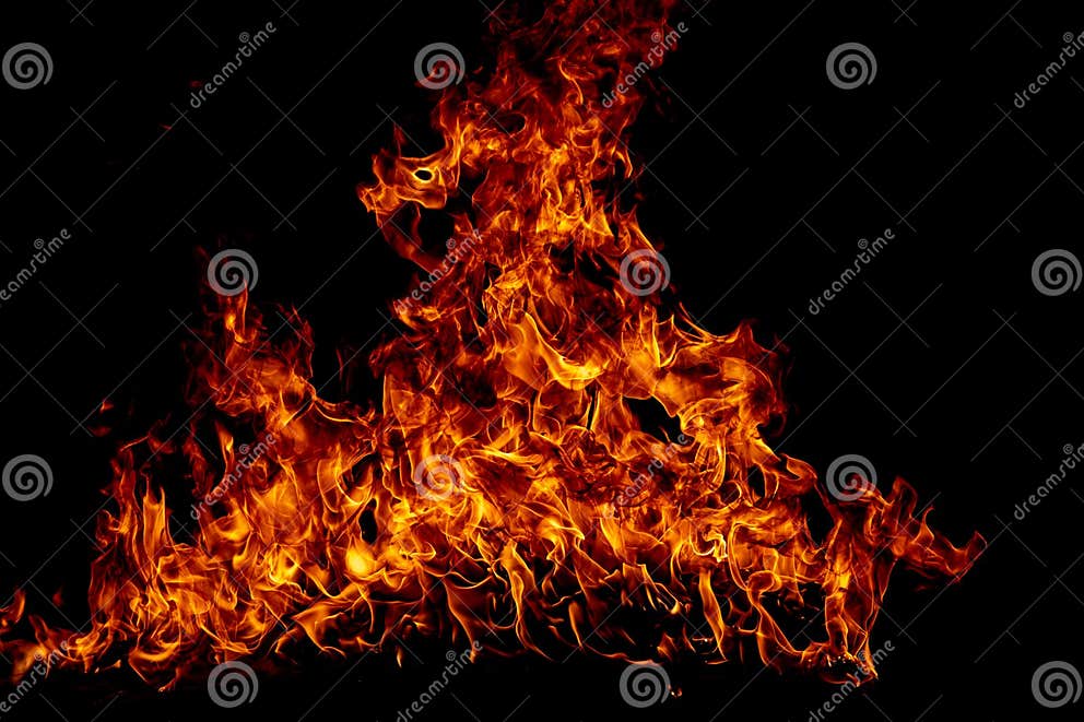 Fire Flame Isolate on Black Background. Burn Flames, Abstract Texture ...