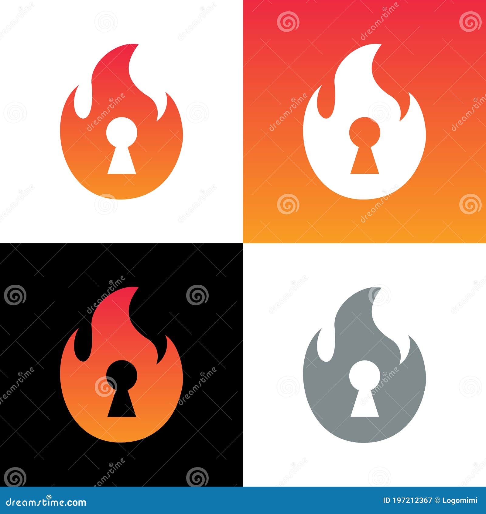 Fire Flame and Key Hole Logo Icon Design Template - Vector Stock Vector ...