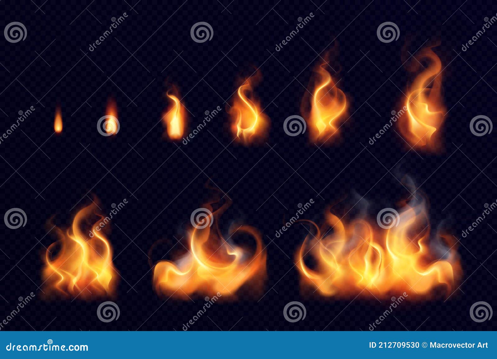 Fire Flame Realistic Set stock vector. Illustration of color - 212709530