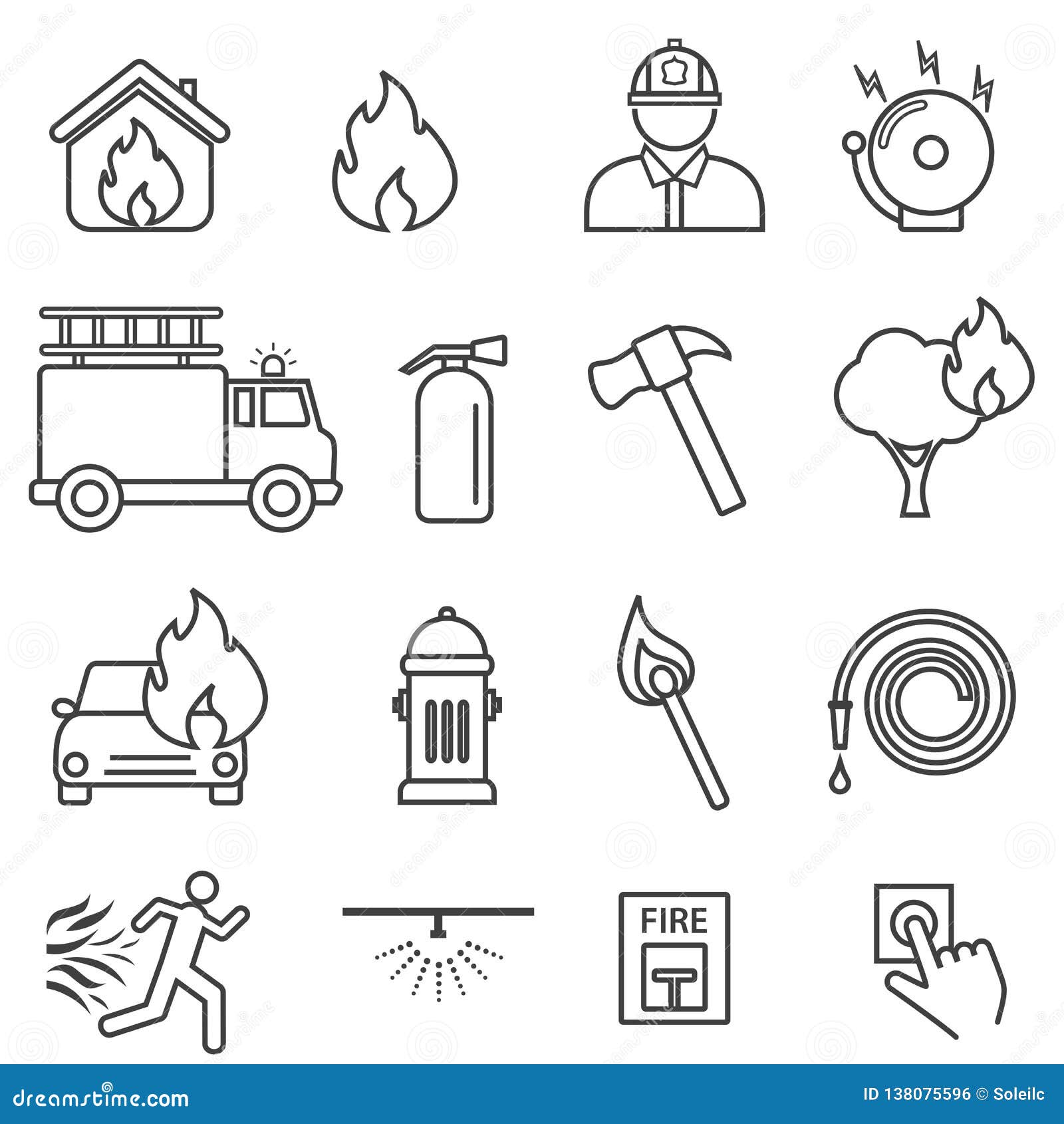 Fire line icon set stock vector. Illustration of extinguisher - 138075596