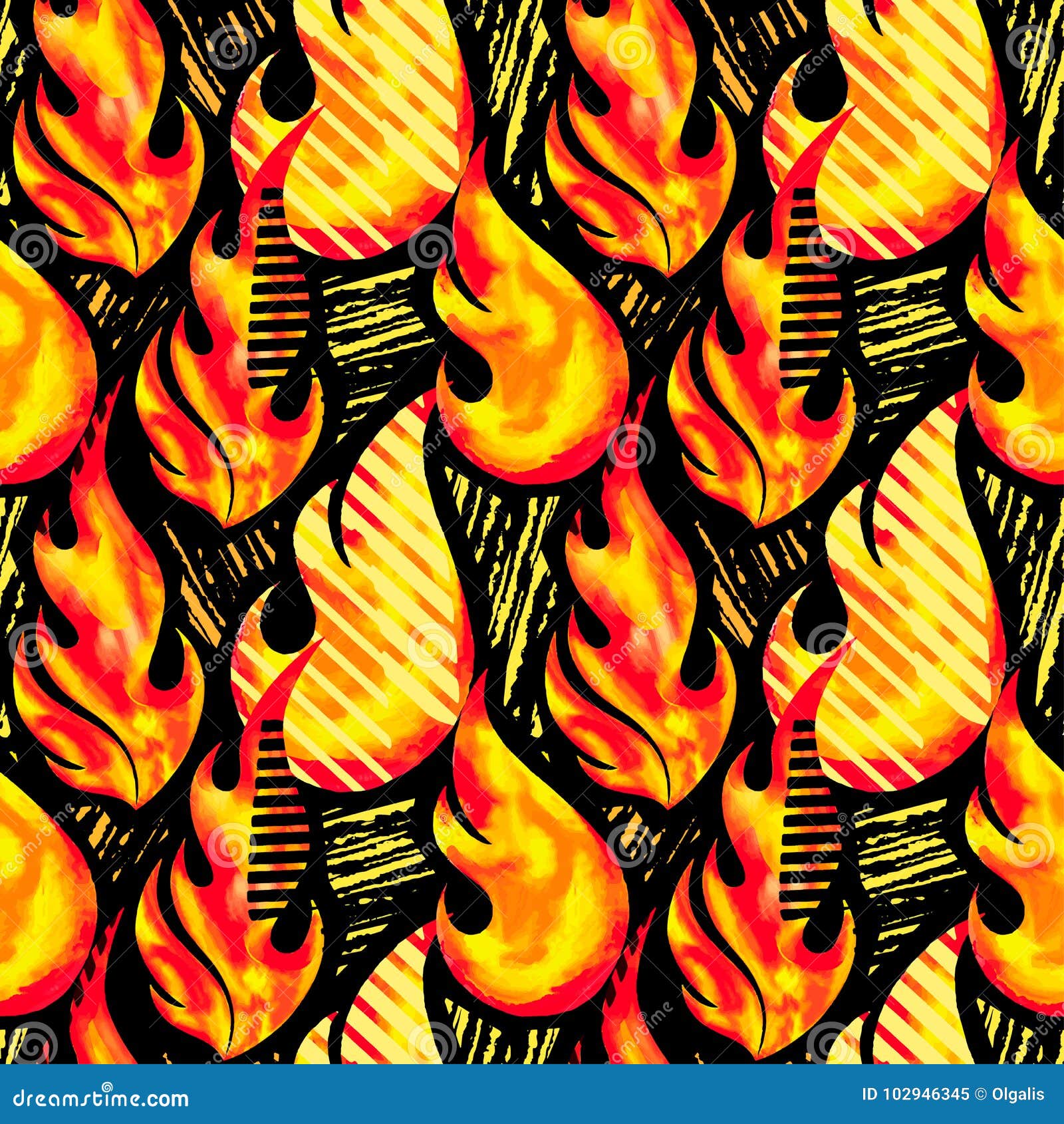 Seamless Fire Or Flame Icon Pattern, Repeats Vertically And ...