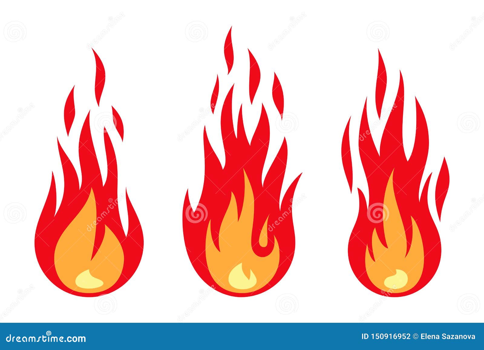Fire flame flat style set stock vector. Illustration of energy - 150916952