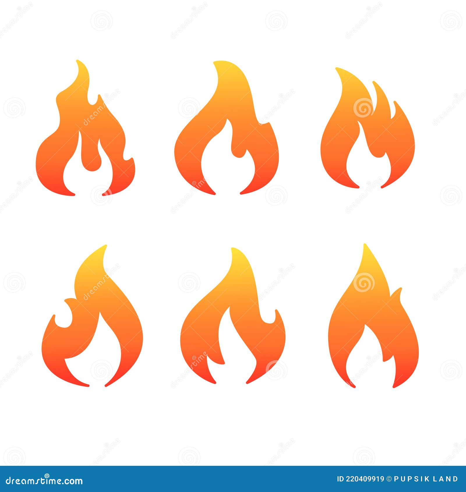 Fire Flame Sign Set with Orange Gradient. Isolated Over White ...