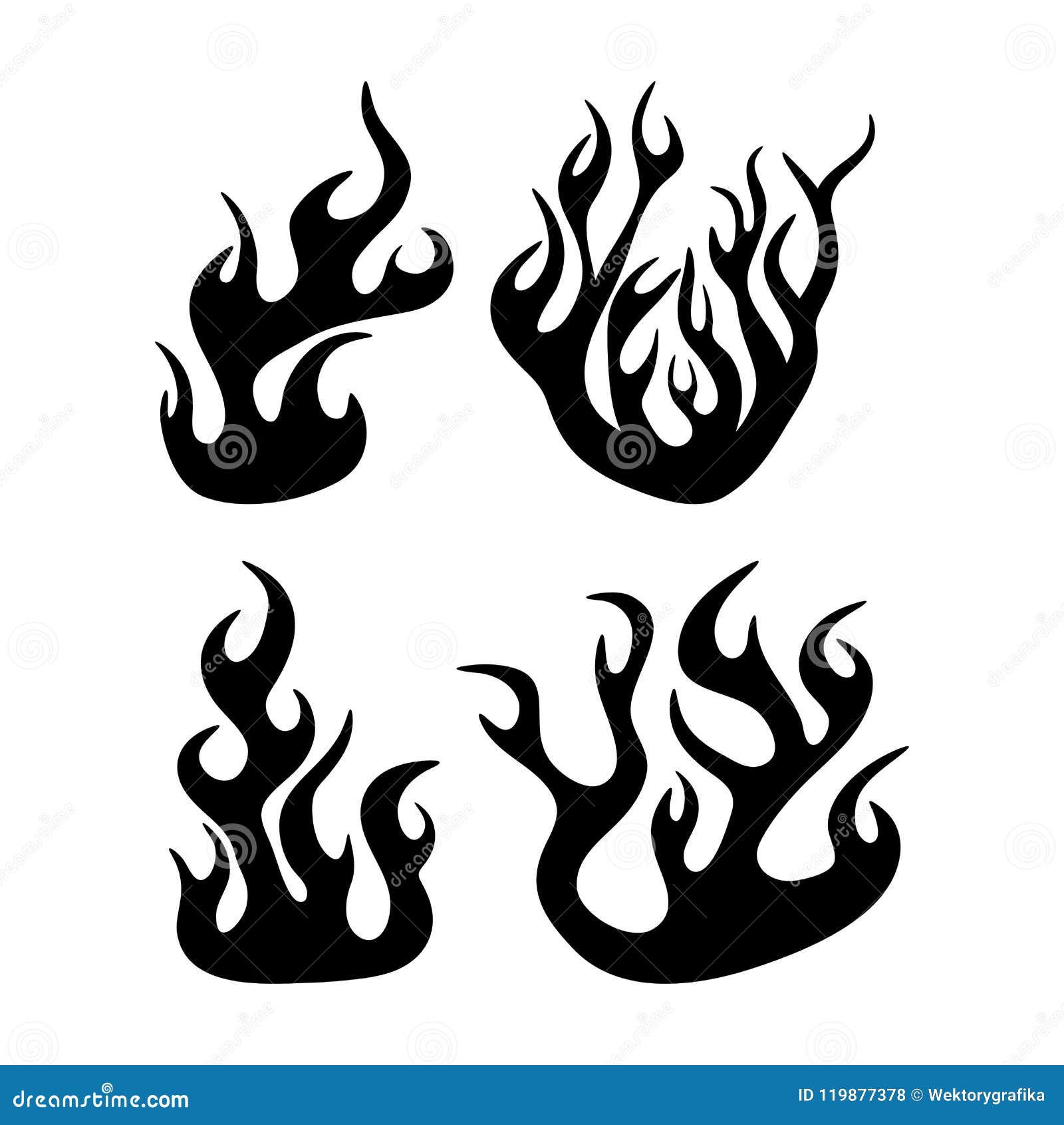 Fire Flame Silhouette Set Design Isolated on White Stock Vector ...