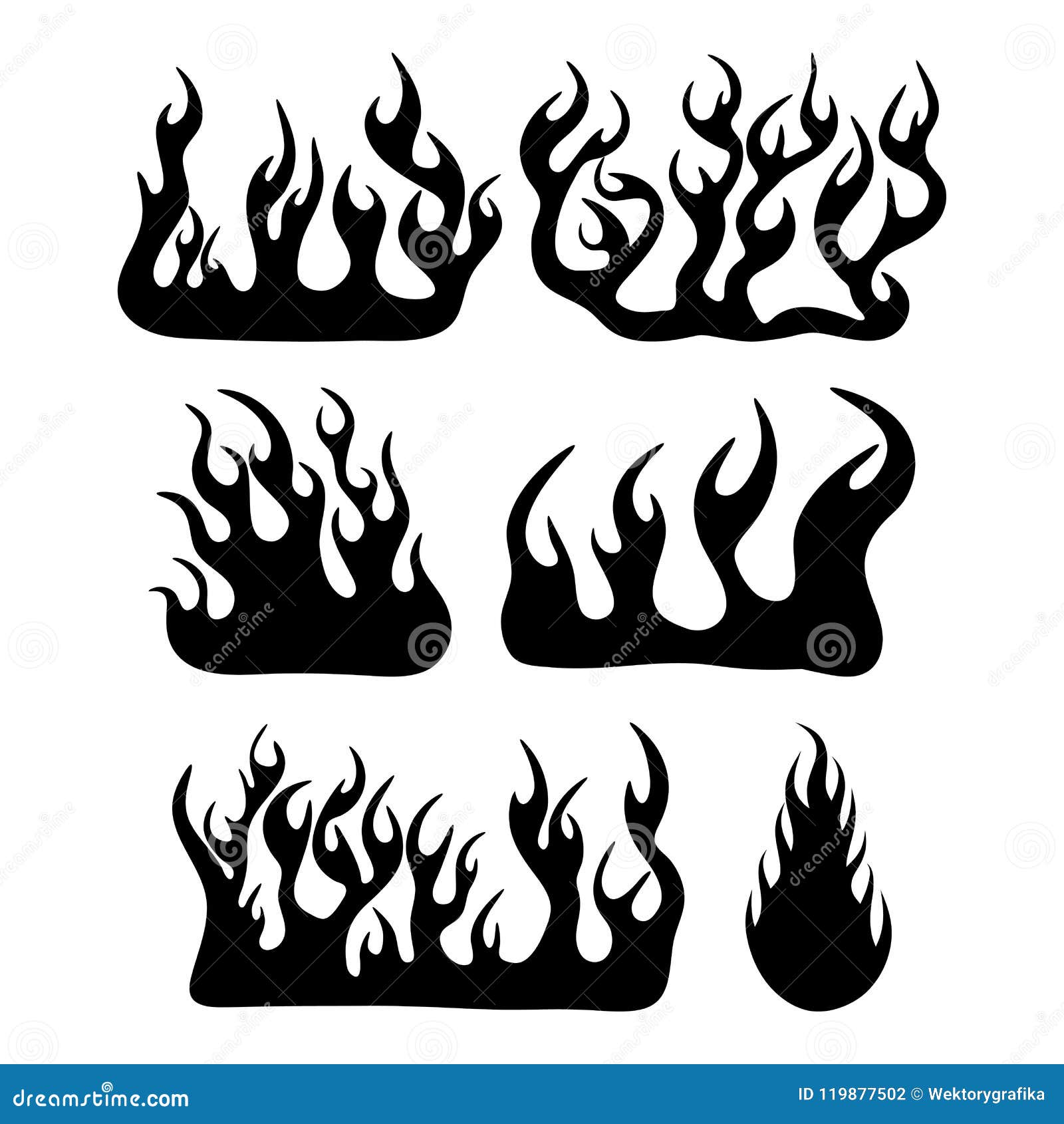 Fire Flame Silhouette Set Design Isolated On White Vector Illustration ...