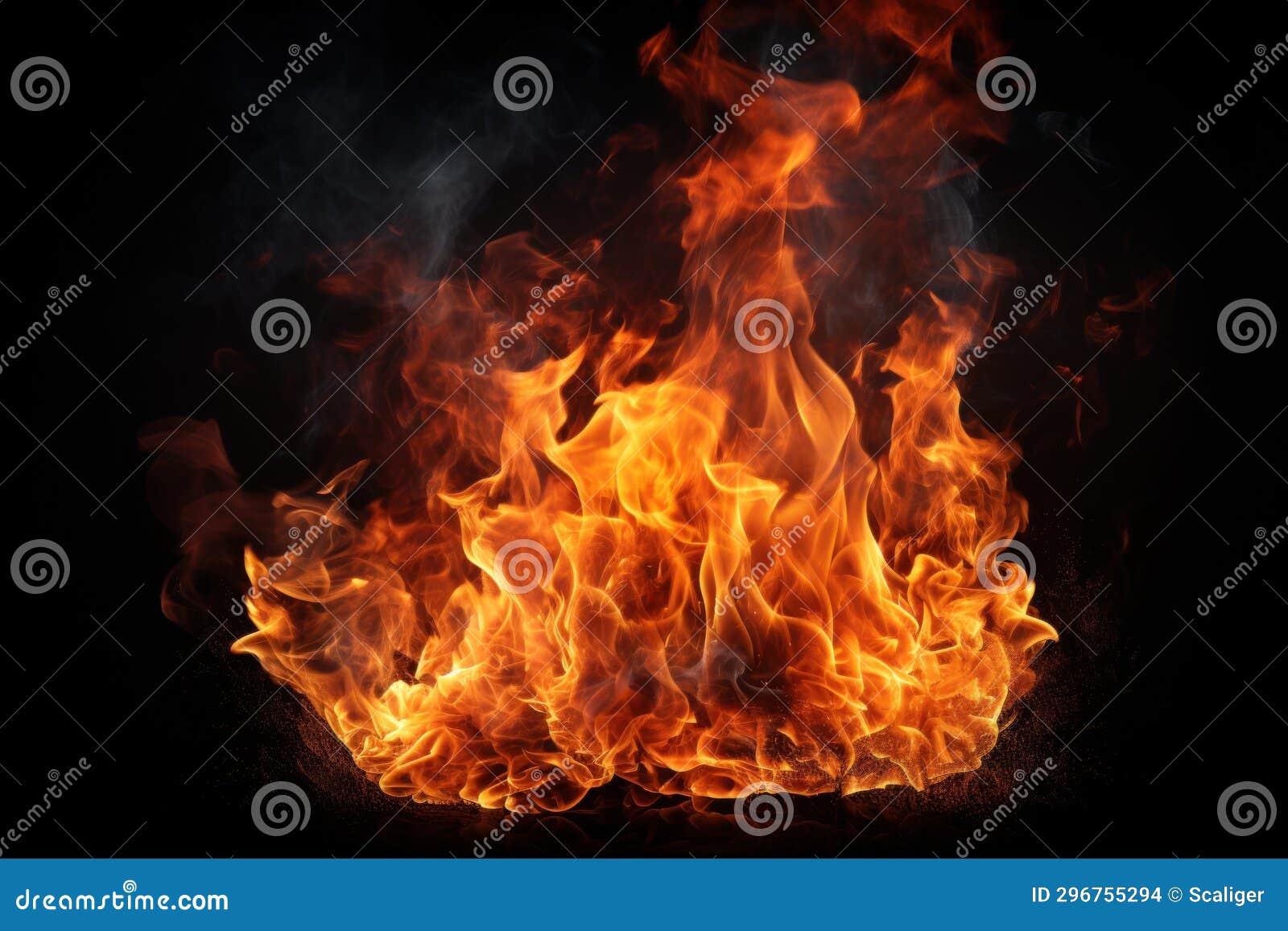 Fire Flame and Smoke at Night, Abstract Burning Pattern Isolated on ...